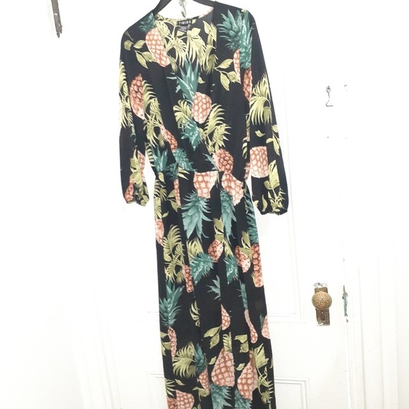 Timing | Dresses | Timing Black Pineapple Print Long Sleeve Sheer ...